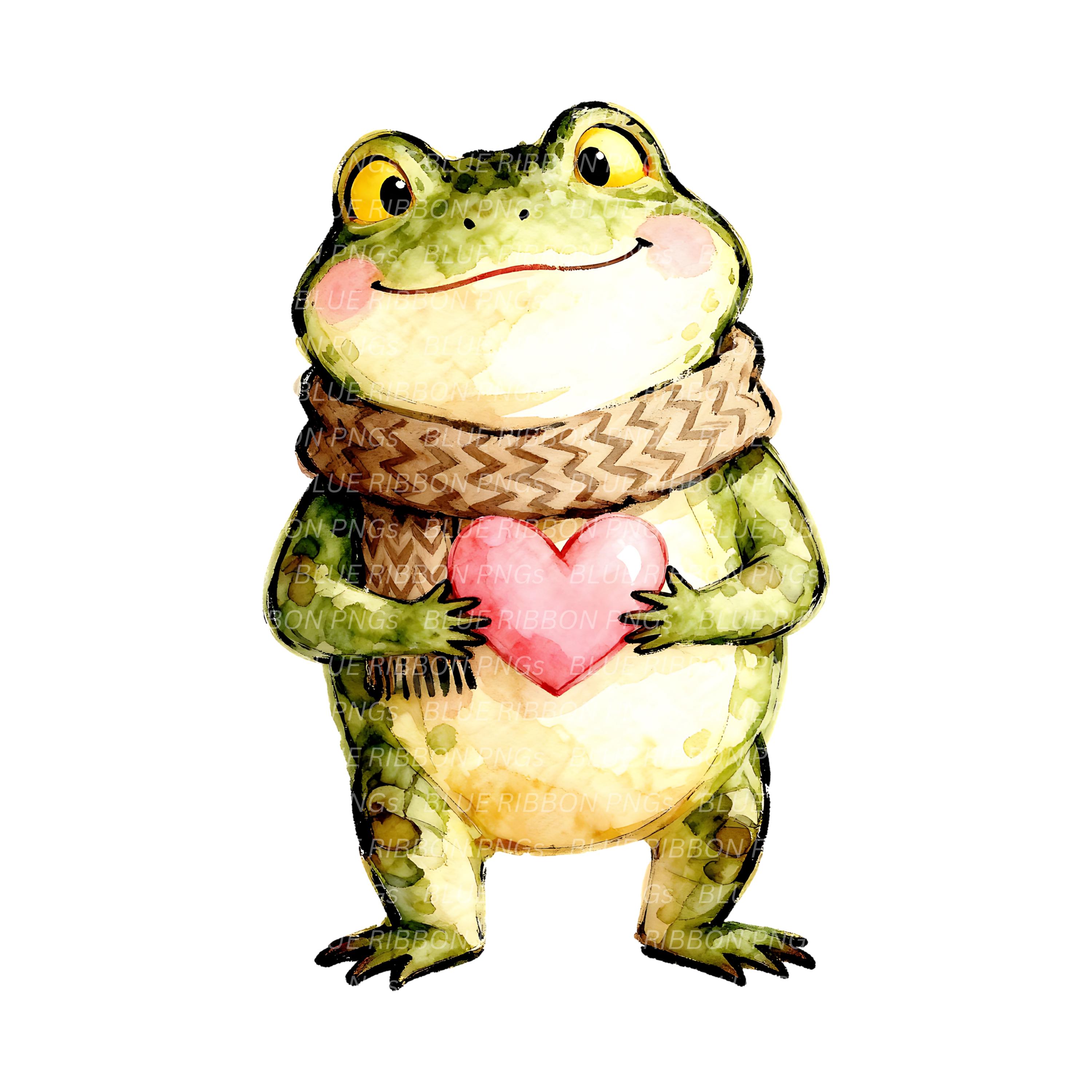 8 Frog Valentine Clipart Pack, Printable Watercolor Paper Craft, Junk ...