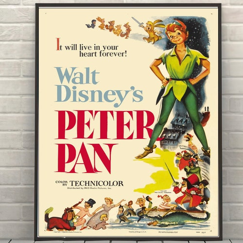 Peter Pan Poster Vintage Disney Movie Poster Classic Walt | Etsy