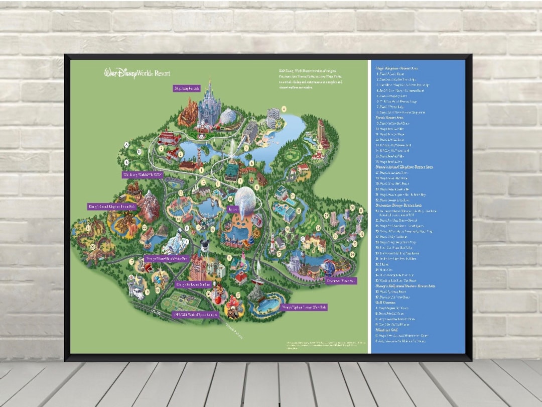 Disney World Map Poster Magic Kingdom Poster Disney Map Poster Disney ...