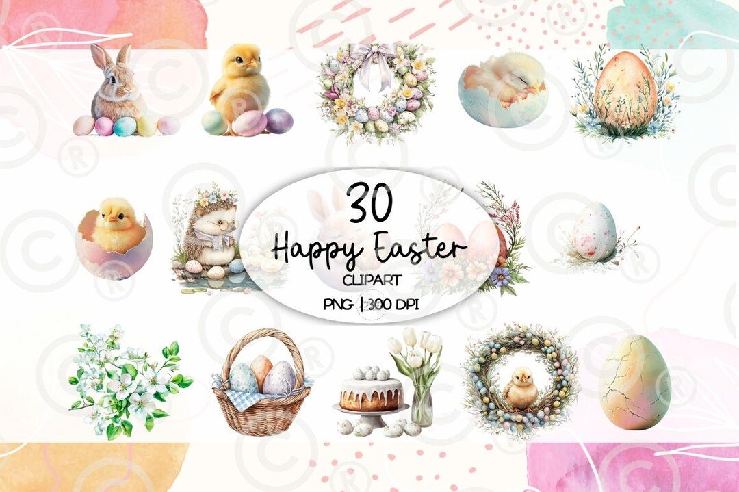 SET 3* 30 Happy Easter Clipart Png / 300 DPI / Transparent Background ...
