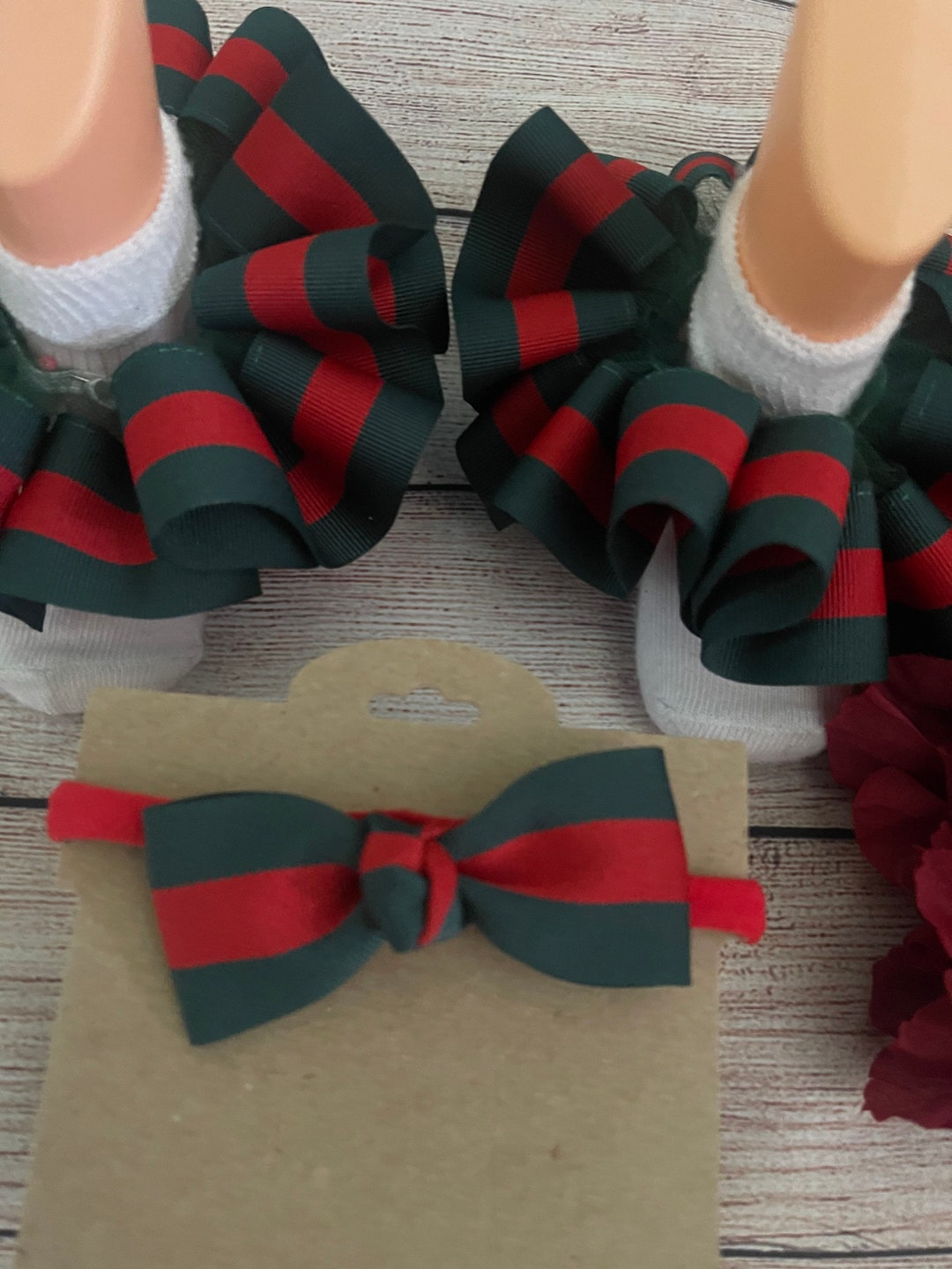 Green and Red Tutu Socks Green and Red Ribbon Trimmed Sock Red and ...