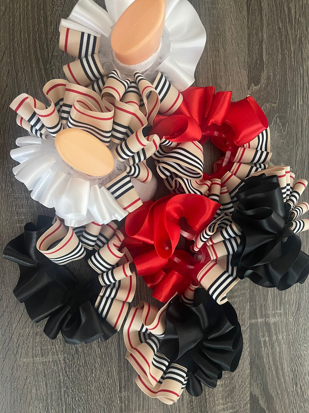 Tan Striped Ruffled Socks Ribbon Trimmed Socks Tan Striped Anklets ...