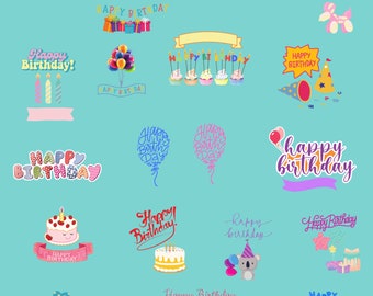 Happy Birthday Pack | Digital Stickers | Digital Planner Journal ...