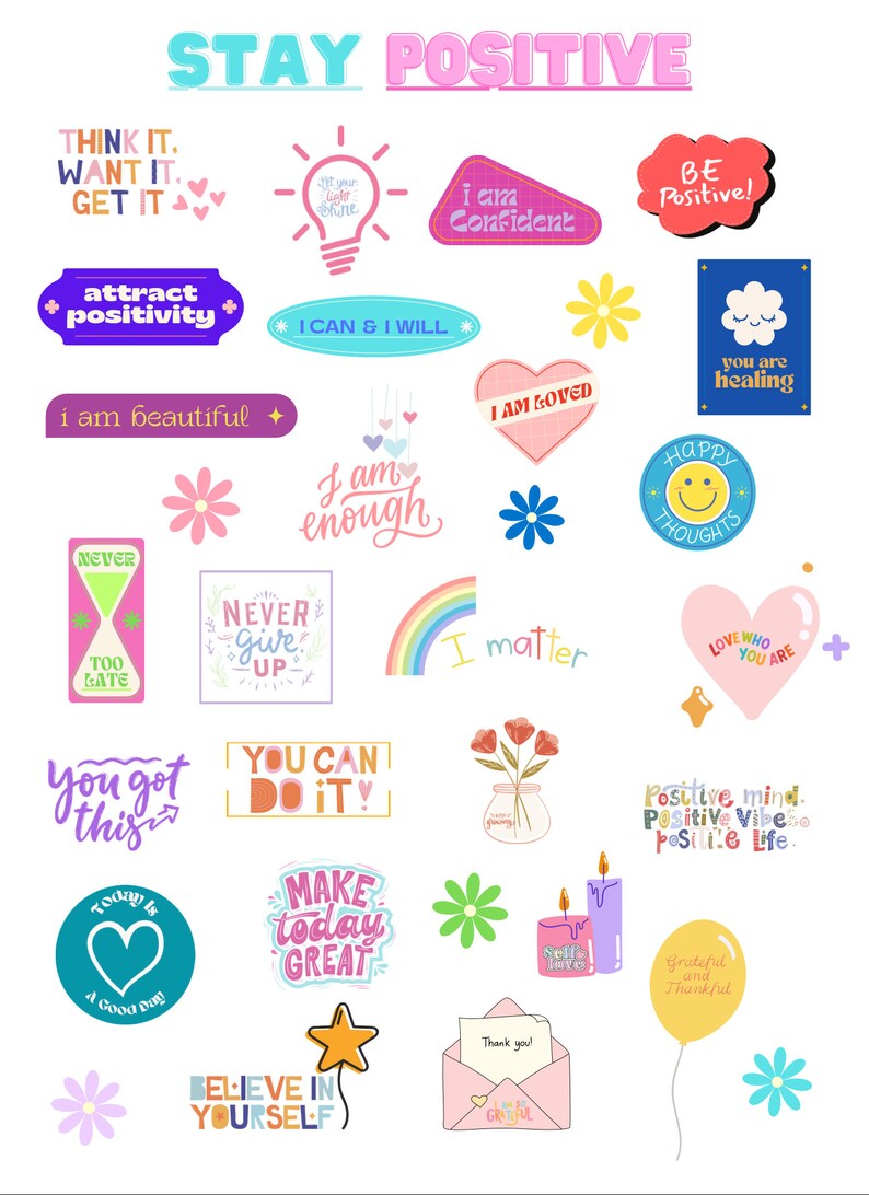 Stay Positive Digital Stickers - Etsy