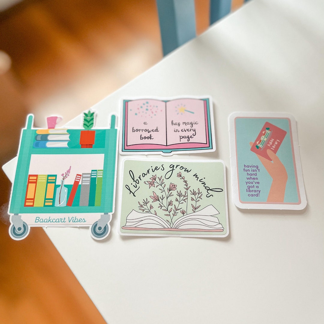 Bookish Stickers - Library and Bookcart Collection - Etsy