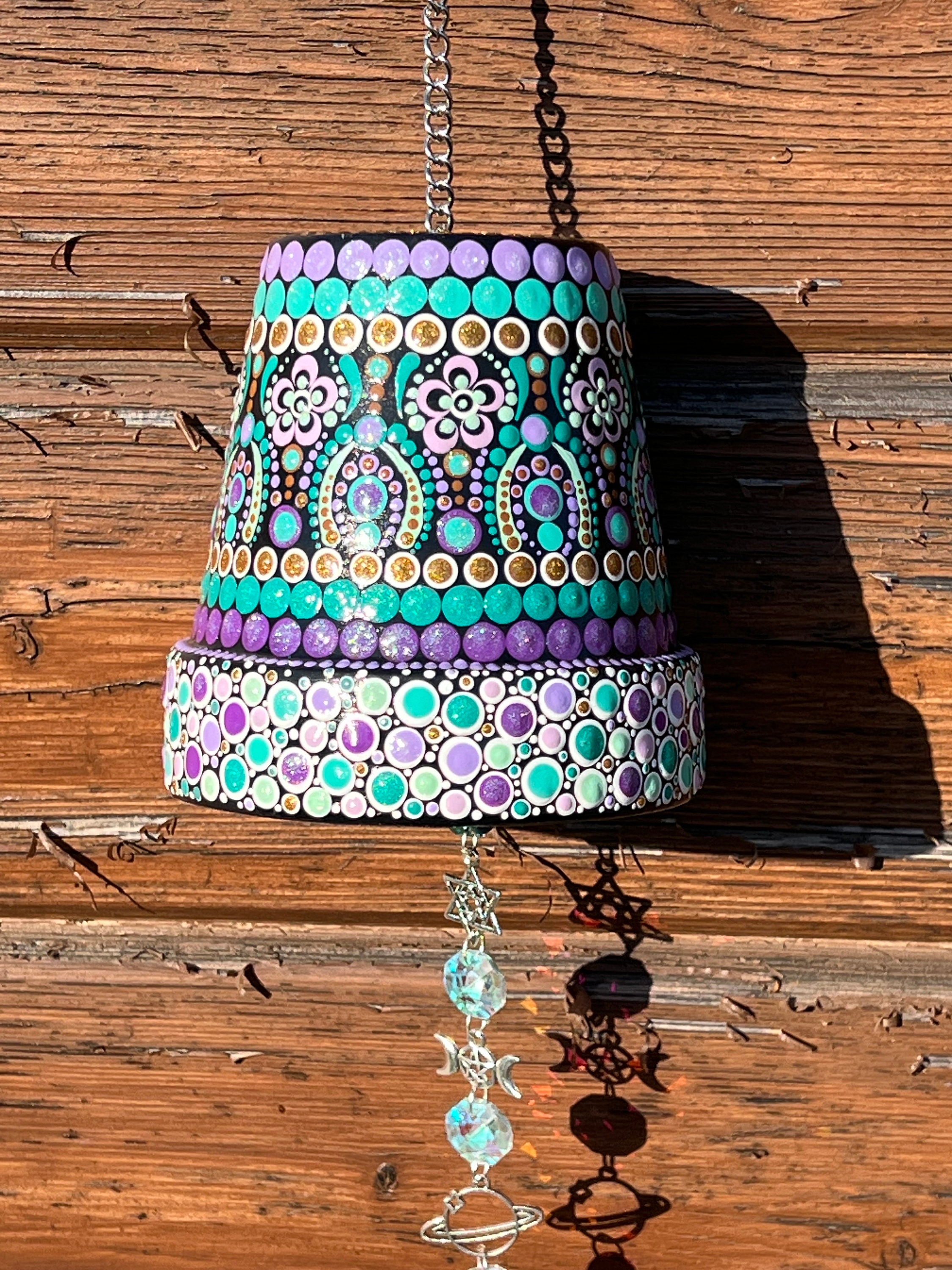 Beautiful Hand Painted Terra Cotta With Mandala Design and Glass ...