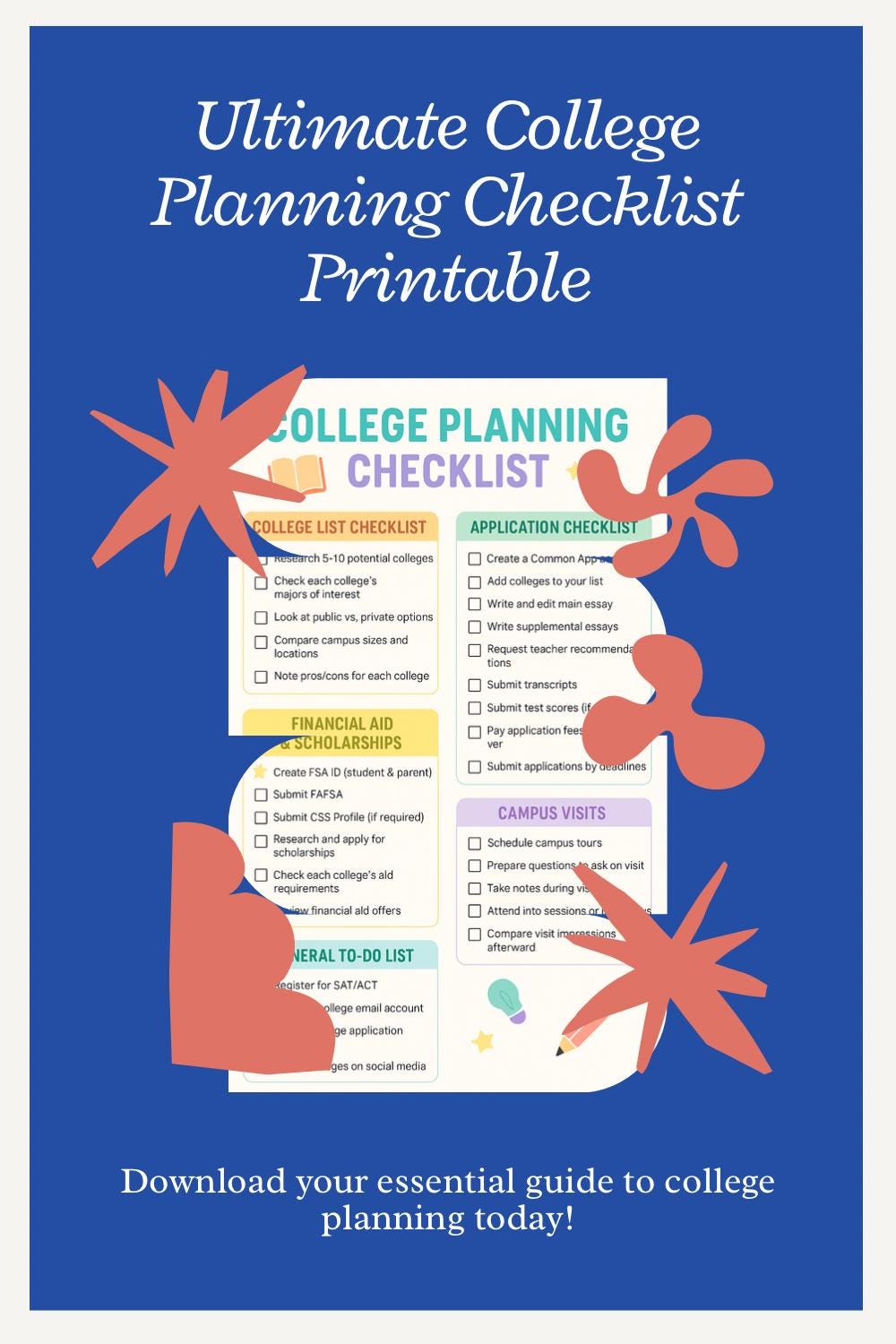 College Planning Checklist for Moms & College Girls | Printable PDF ...