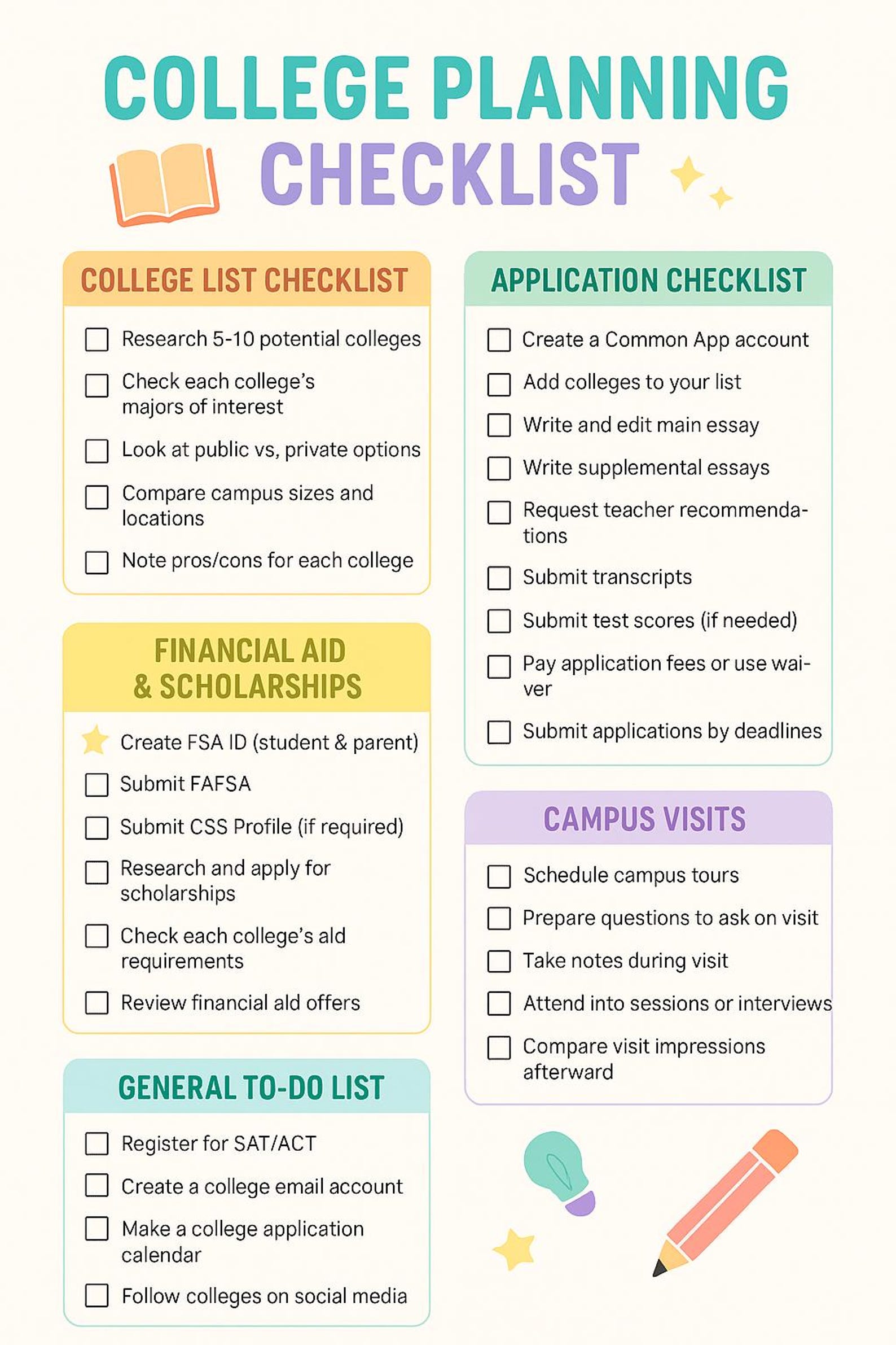 College Planning Checklist for Moms & College Girls | Printable PDF ...