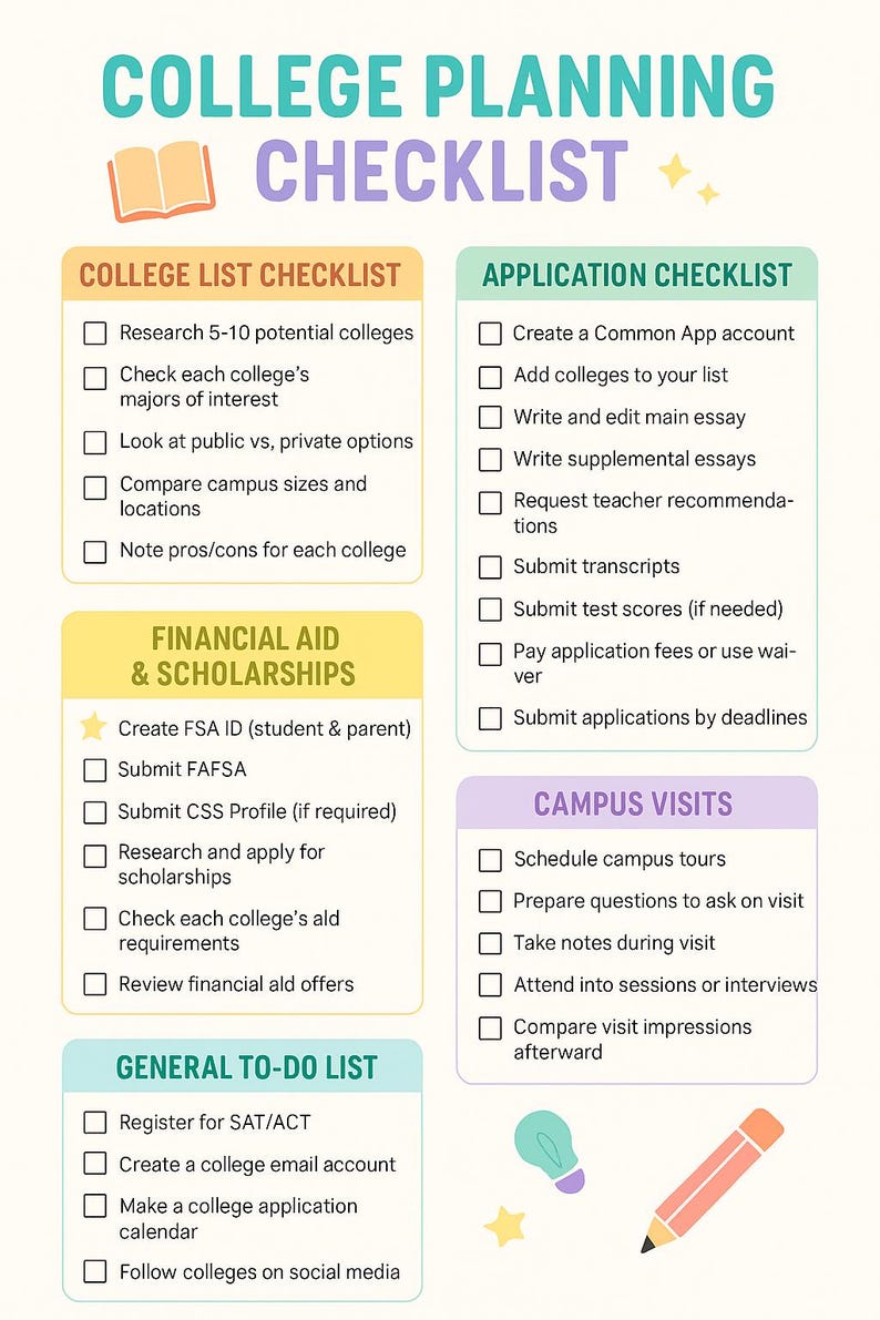 College Planning Checklist for Moms & College Girls | Printable PDF ...