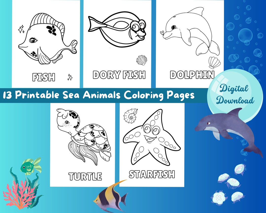 13 Fun Ocean Creatures Coloring Pages for Kids Printable - Etsy