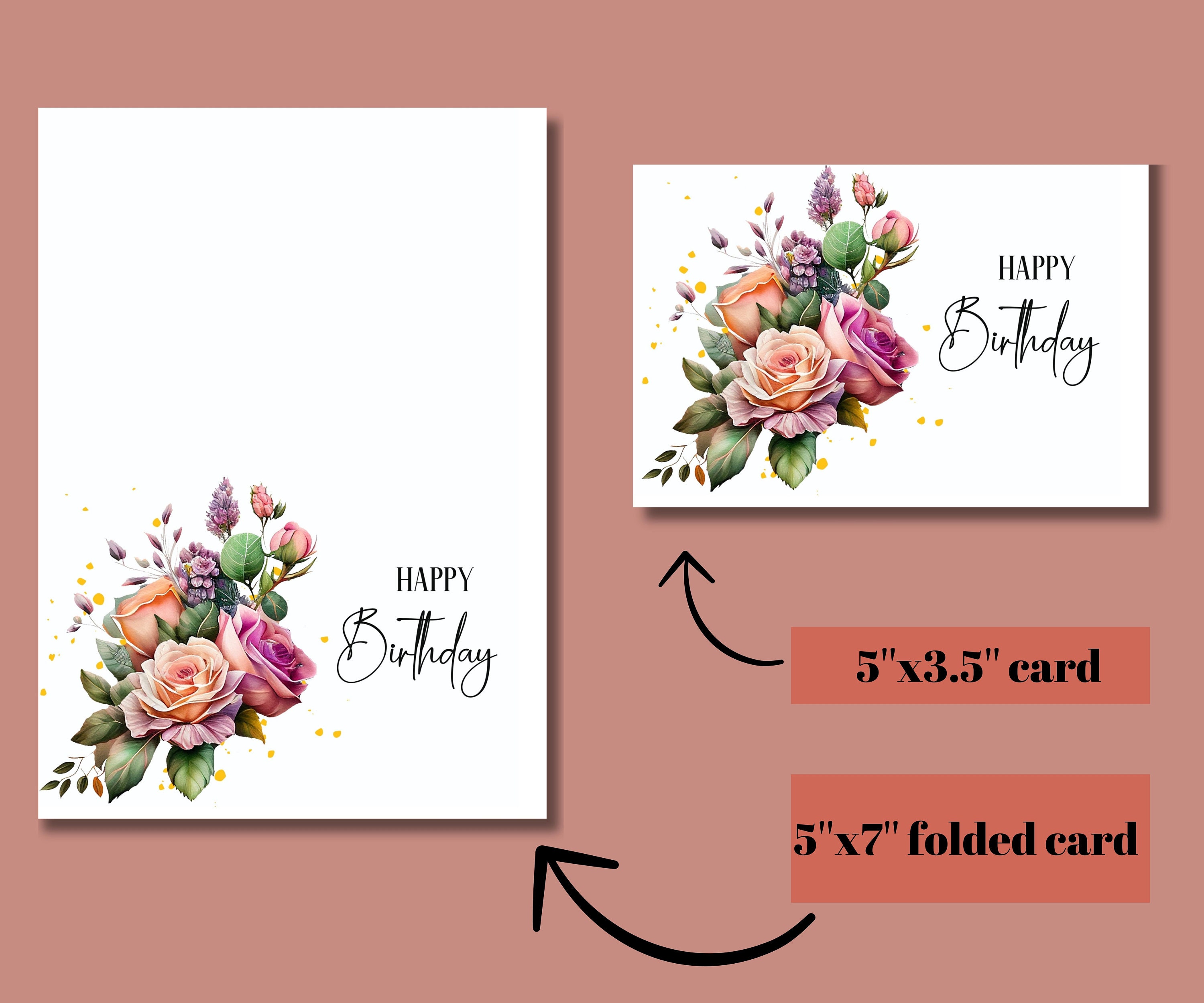 Floral Themed Printable Birthday Cardhappy Birthday Card for - Etsy