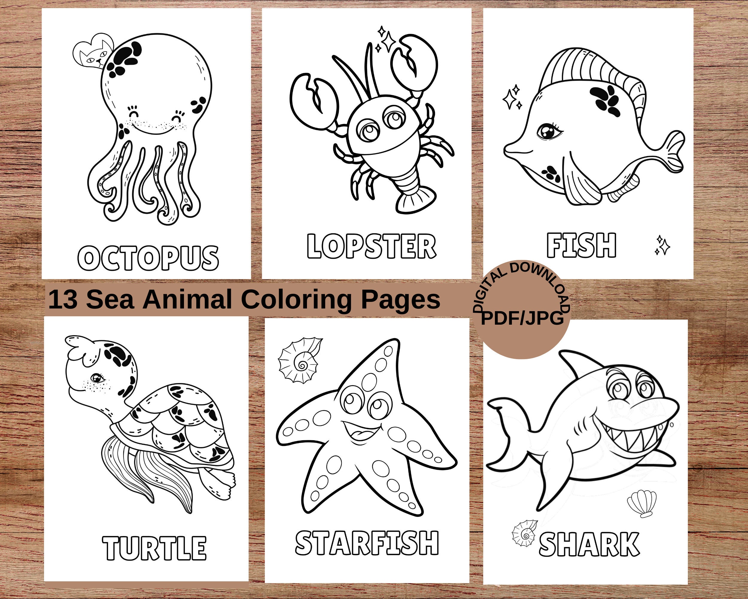 13 Fun Ocean Creatures Coloring Pages for Kids, Printable Page, Cute ...