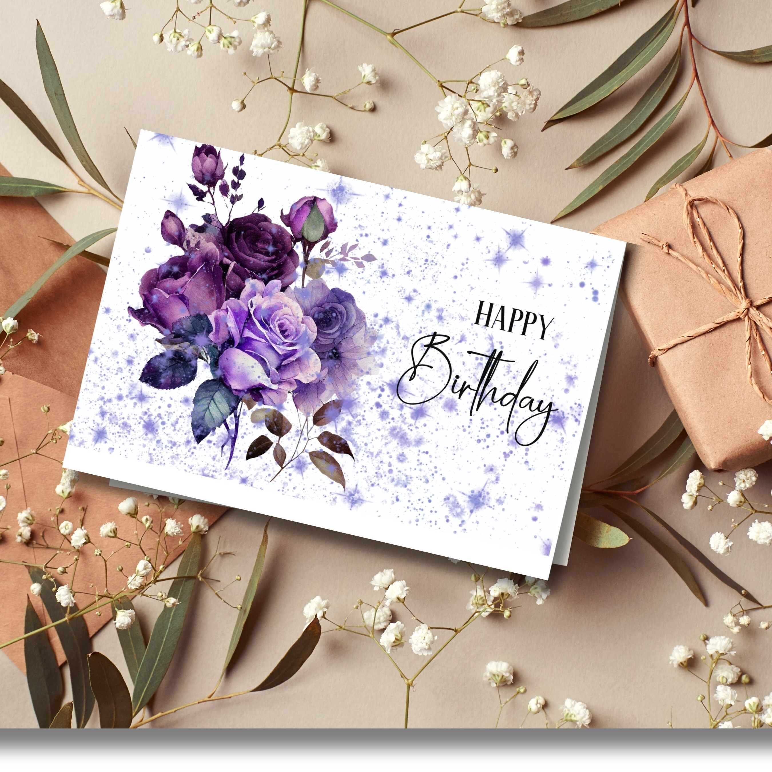 Floral Themed Printable Birthday Cardhappy Birthday Card for - Etsy