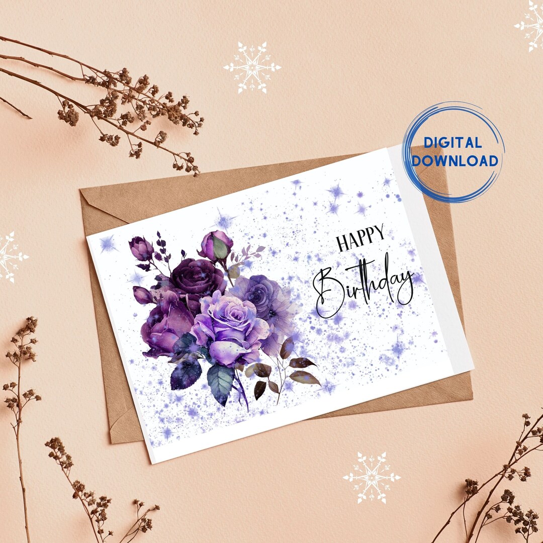 Floral Themed Printable Birthday Cardhappy Birthday Card for - Etsy