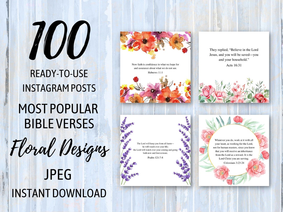 100 Most Popular Bible Verses FLORAL DESIGNS Ready-to-use Instagram ...