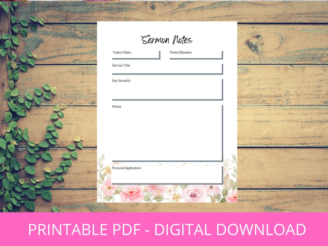 Sermon Notes Worksheet Digital Download - Etsy