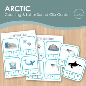 Arctic Counting and Letter Sound Clip Cards, Montessori Inspired Winter ...