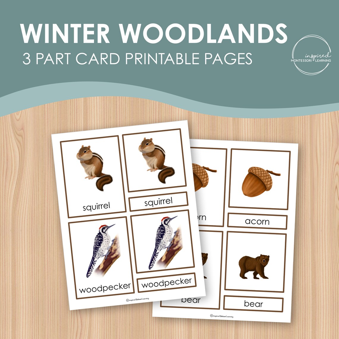 Winter Woodland 3-part Cards, Montessori Inspired Flash Cards, Matching ...