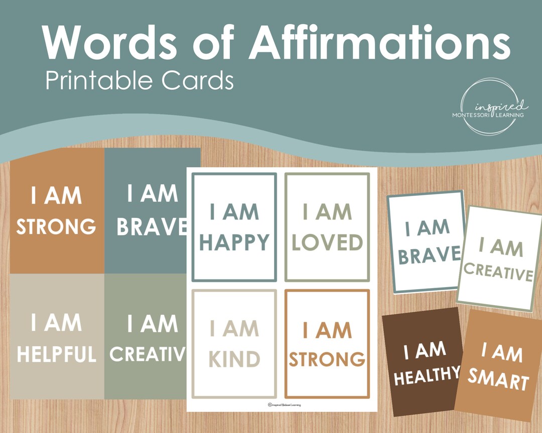 Words of Affirmation Cards for Kids, Positive Affirmations, Montessori ...