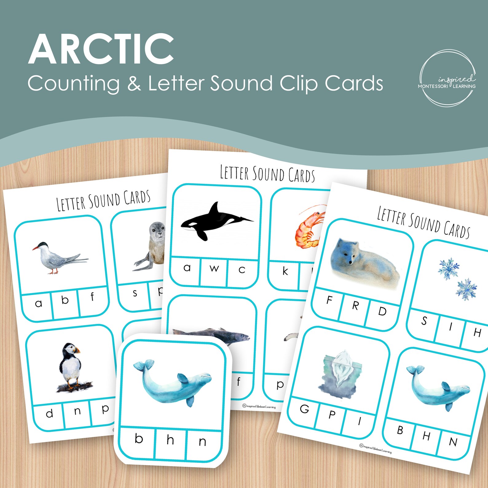 Arctic Counting and Letter Sound Clip Cards, Montessori Inspired Winter ...