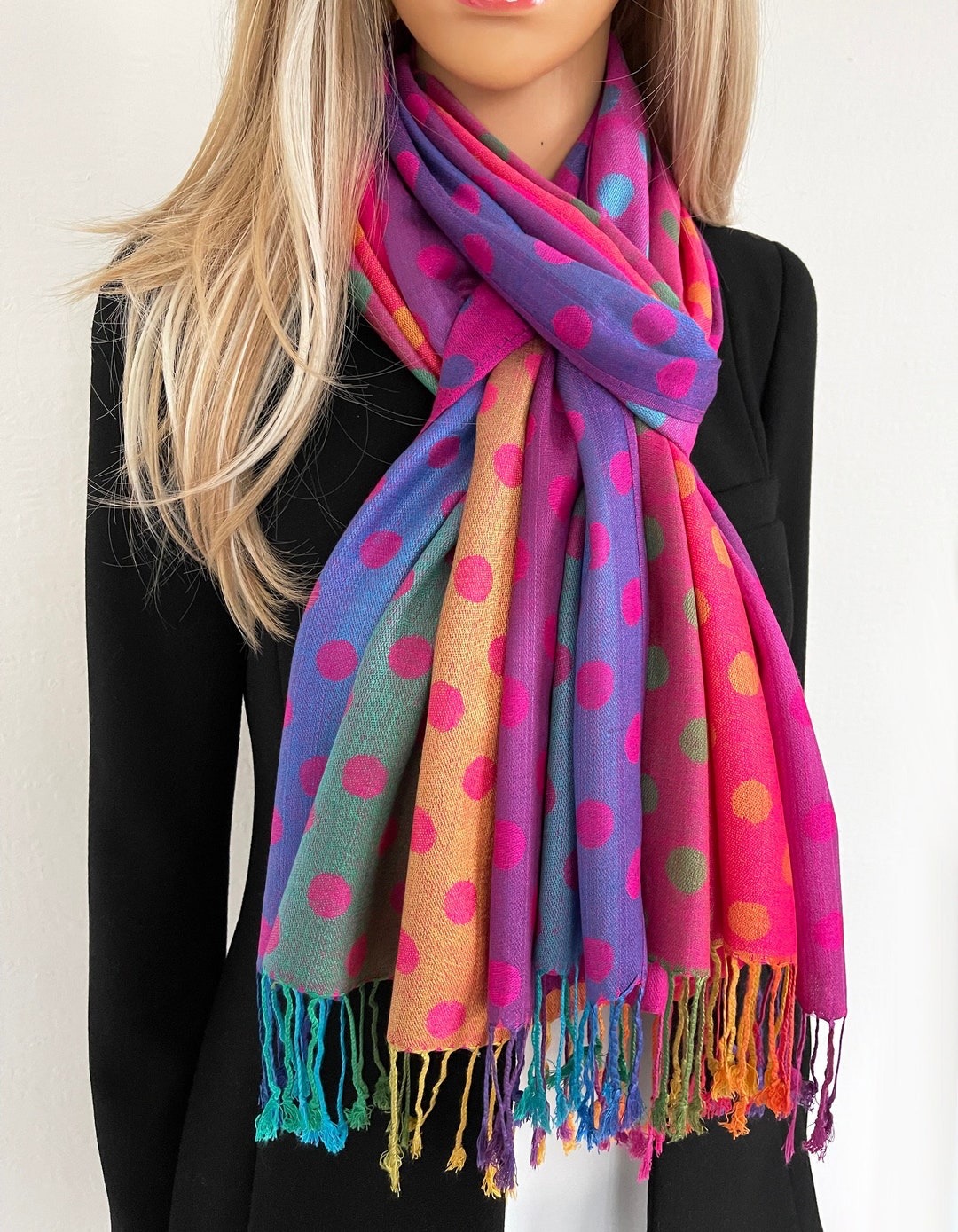 Pink Rainbow Scarves Colourful Scarf With Polka Dots Bubbles ...