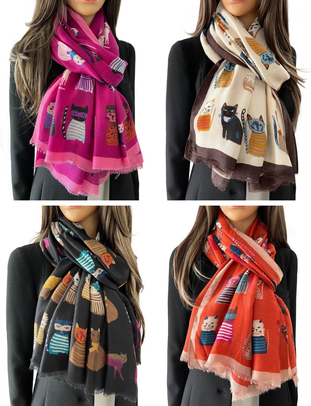 Cat Gift, Cat Print Scarf Cotton Scarf, Womens 40th 50th 60th Birthday ...