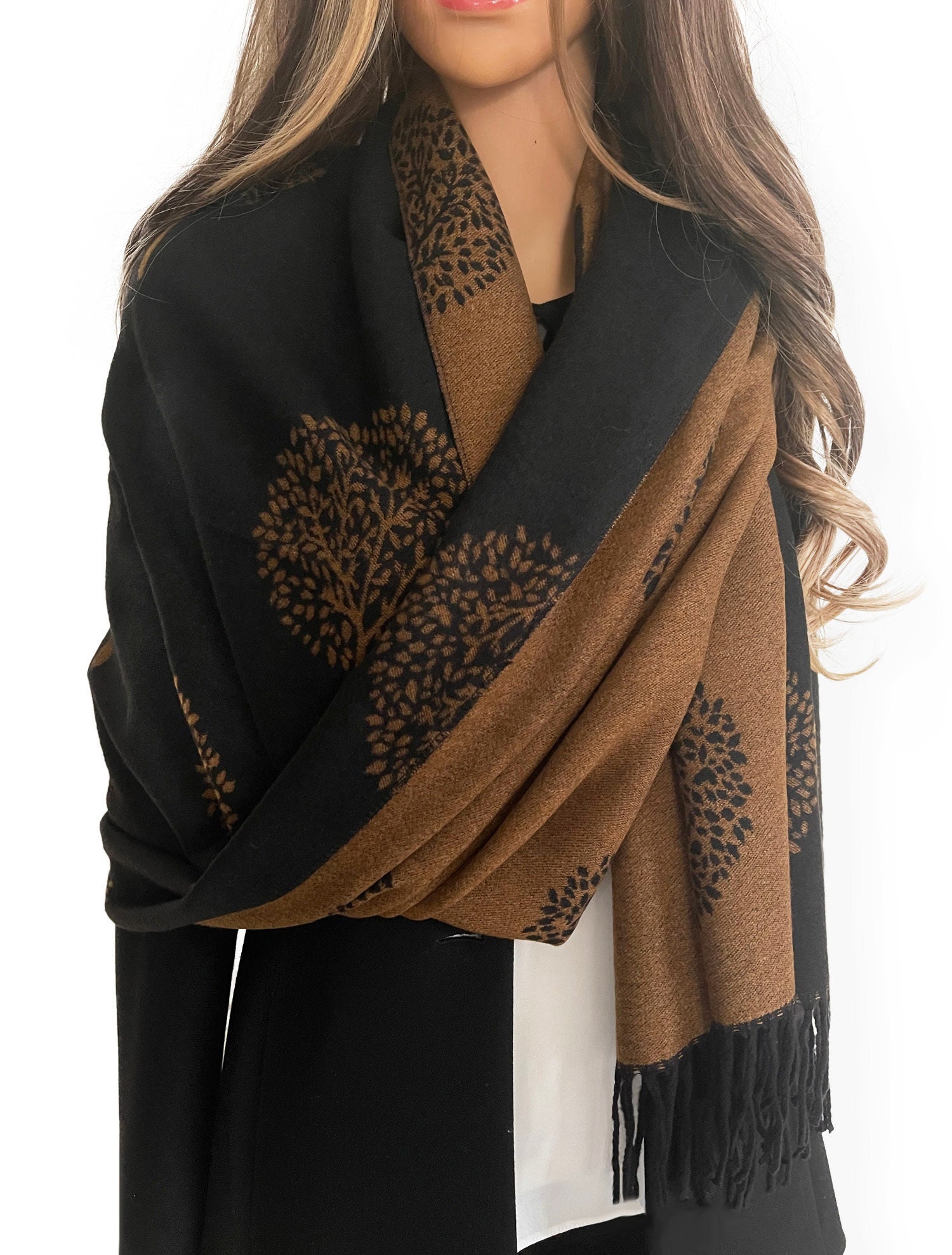 Black Mulberry Tree Cashmere Scarf LUXURY Reversible Winter - Etsy UK
