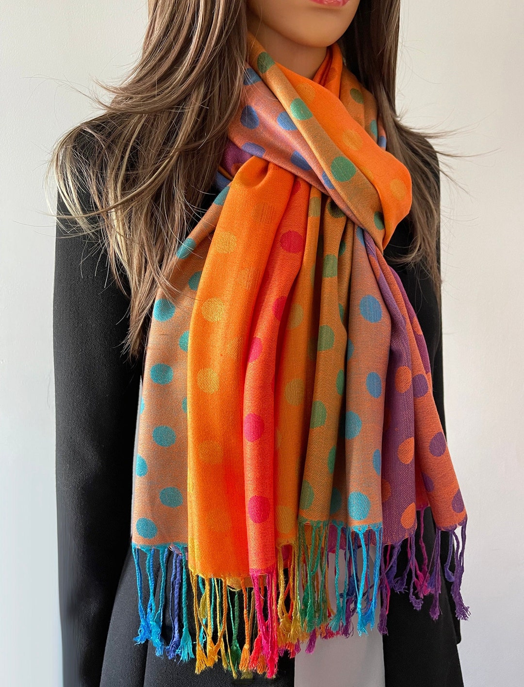 Orange Rainbow Scarves Colourful Scarf With Polka Dots Bubbles ...