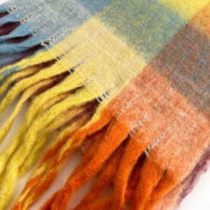 Yellow Checked Blanket Scarf Women, Rainbow Oversized Wool Scarf Shawl ...