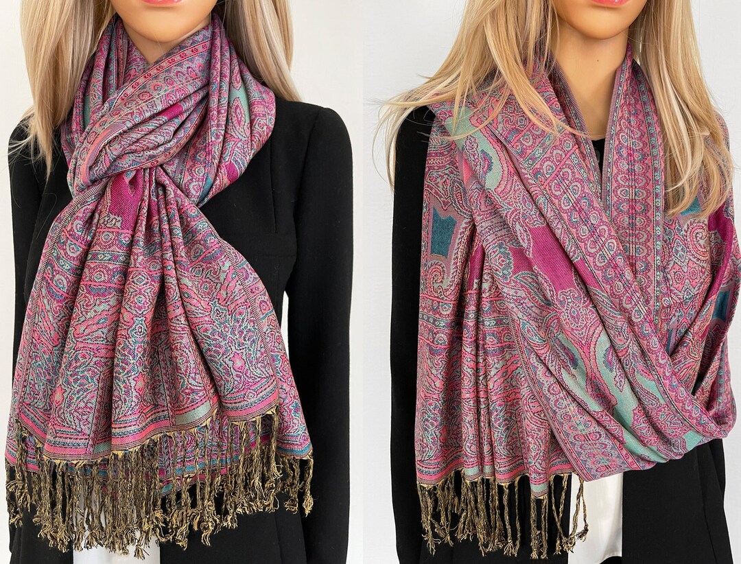 Ladies Hot Pink Teal Paisley Scarf Women Shawl Wrap Evening - Etsy