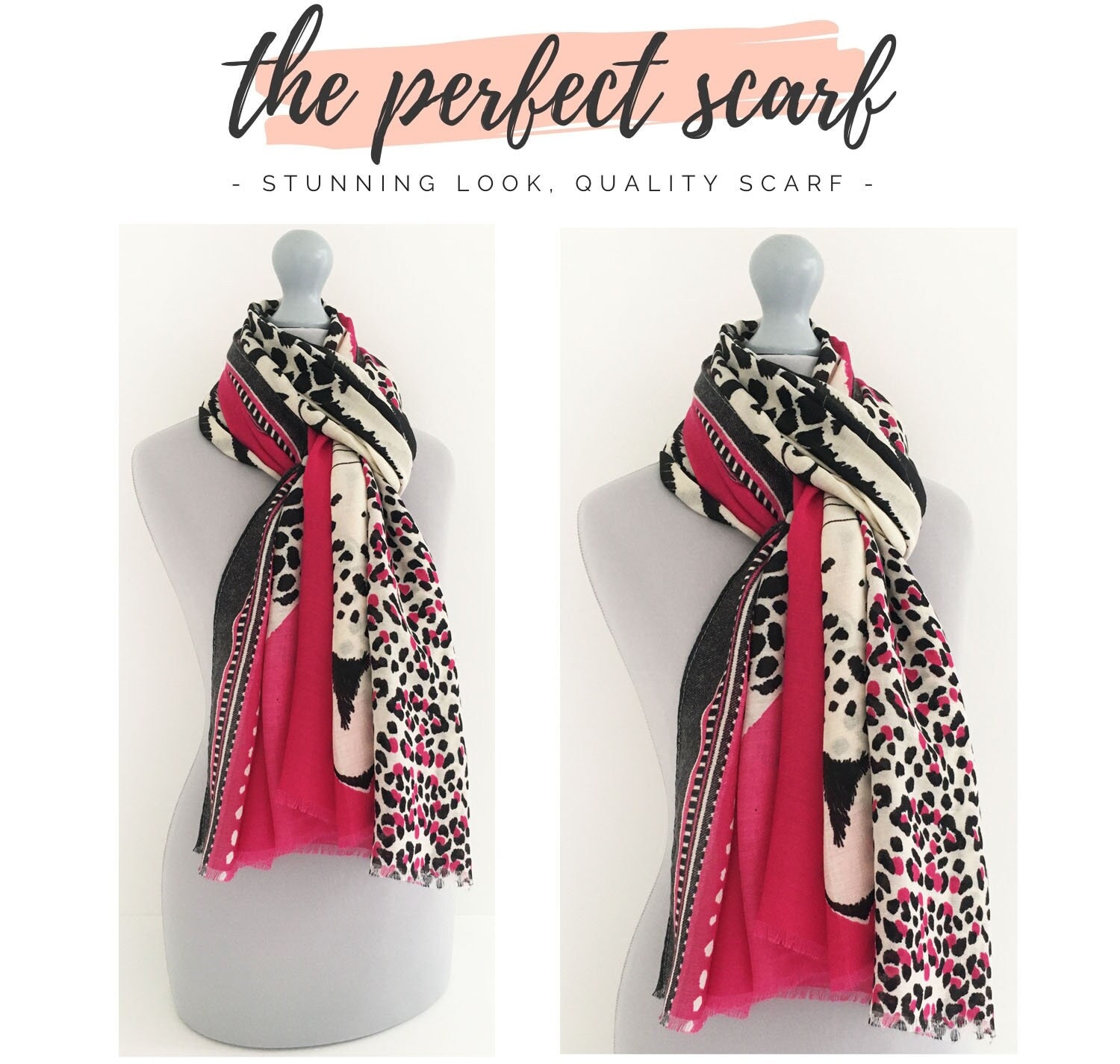 Womens Pink Fuchsia Hot Pink Leopard Print Scarf Colour Block - Etsy