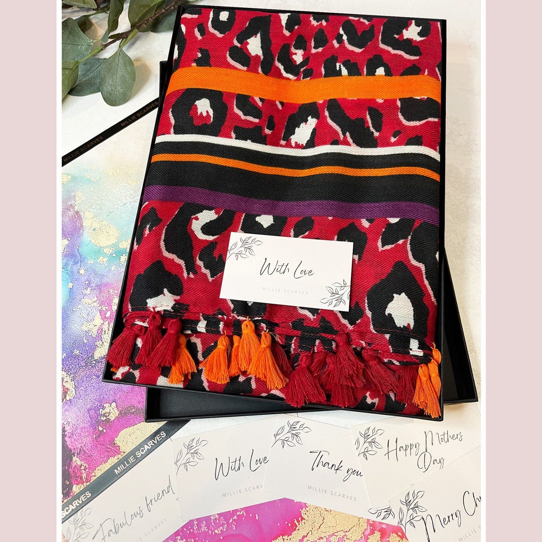 Womens Colourful Red Leopard Print Scarf Ladies Scarf Gift Box ...