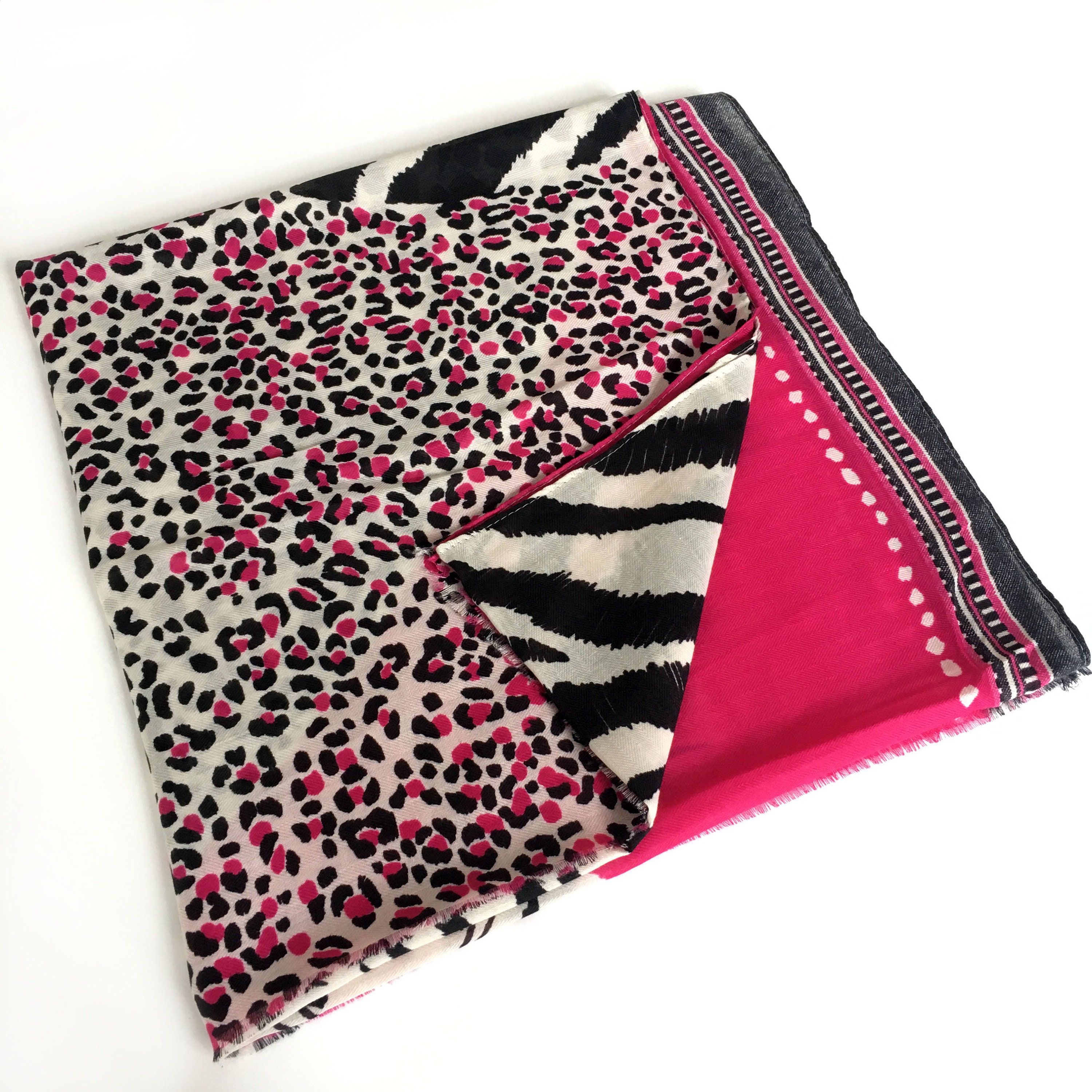 Womens Pink Fuchsia Hot Pink Leopard Print Scarf Colour Block - Etsy