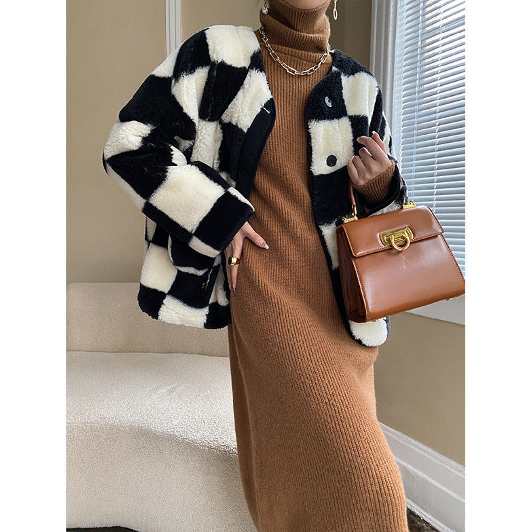 Black and White Checkerboard Loose Coat Jacket Top - Etsy