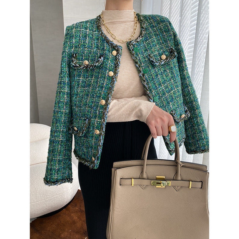 Turquoise Green Tweed Coat Jacket Top - Etsy