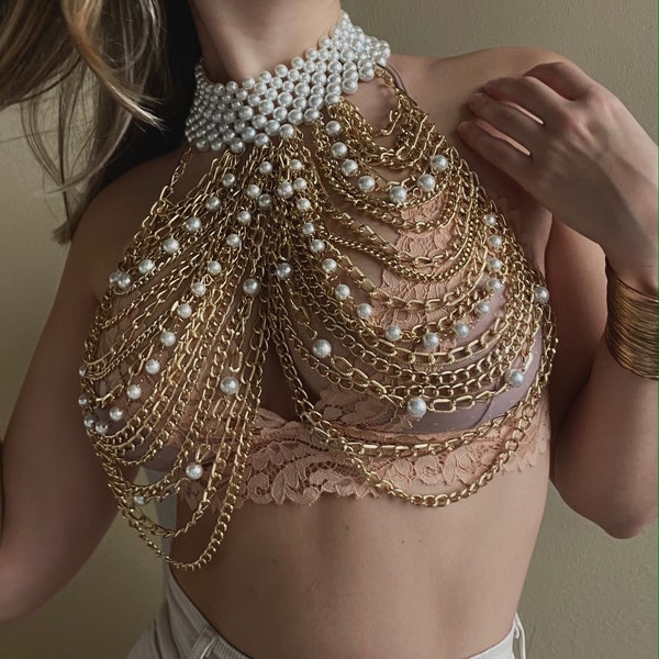 Pearl Body Chain Etsy