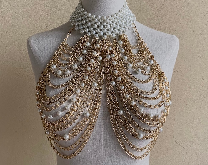 Handmade Gold Chain Top, Gold Body Chains, Body Jewelry, Pearl Body ...