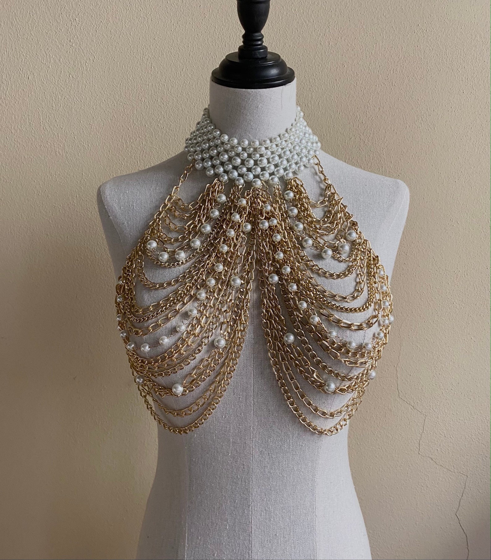 Handmade Gold Chain Top Gold Body Chains Body Jewelry Pearl - Etsy UK