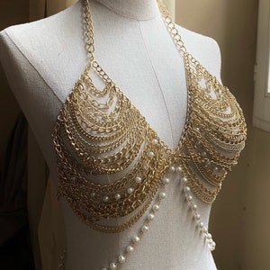 Gold Chain Dress, Gold Body Chains, Body Jewelry, Pearl Body Chain ...