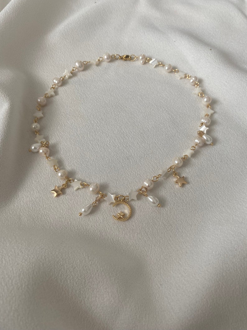 Freshwater Pearl Handmade Fairy Core Moon and Star Genuine Pearl Beaded ...