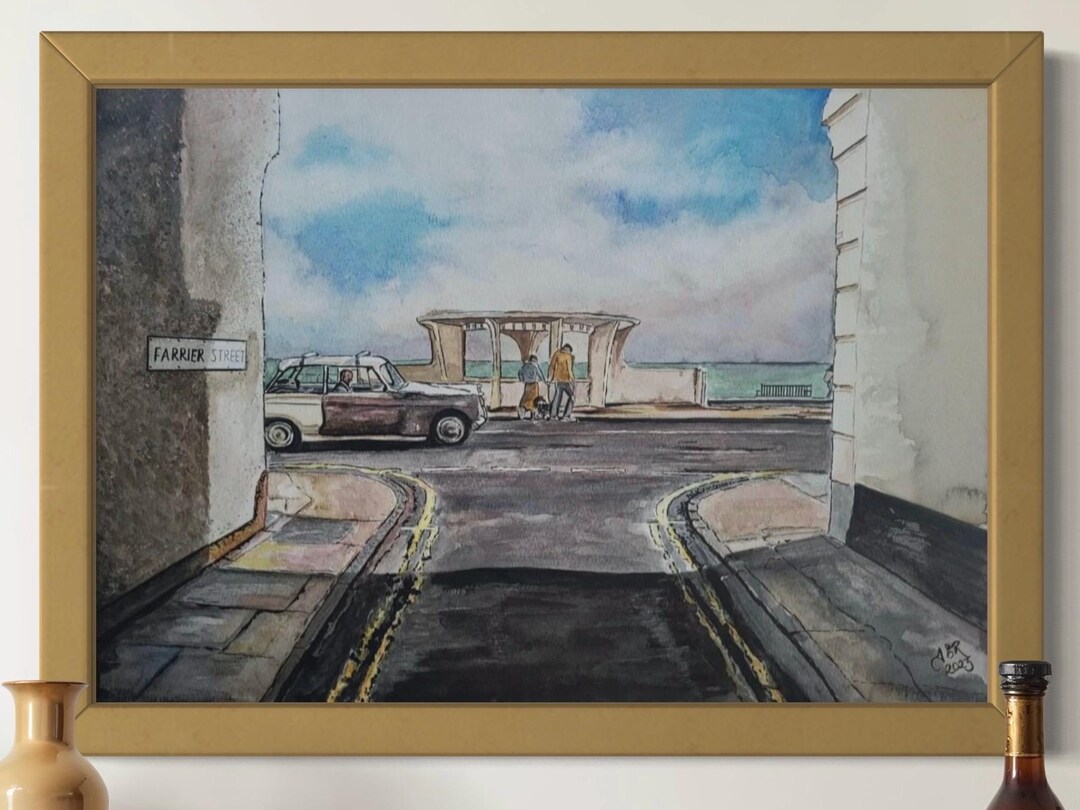 Art Deco Seaside Print: Classic Car, Deal Kent Watercolour Art, Seaside ...