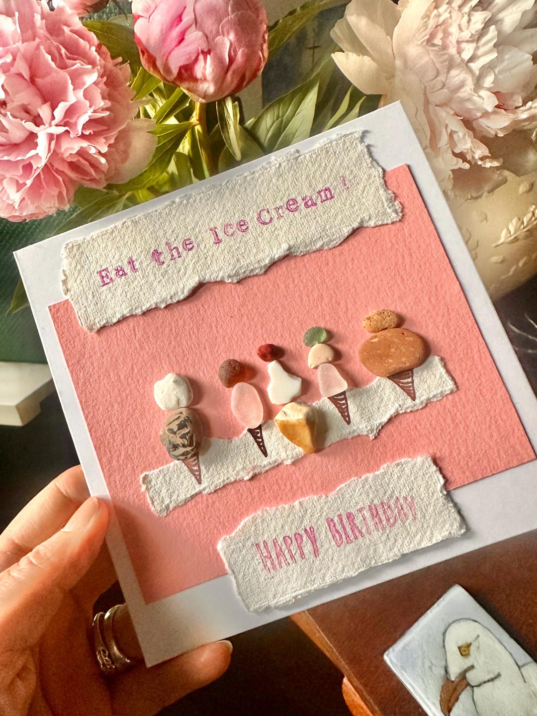 Sea Glass & Pebble Birthday Card for Her: Ice Cream Cone Design ...