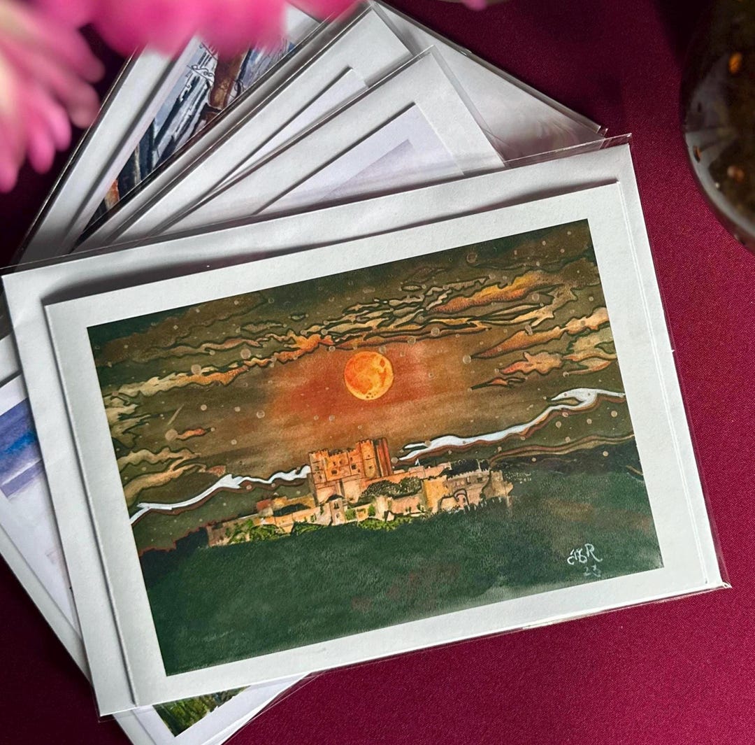 Dover Castle Watercolour Card: Moon Art Greeting Card, New Moon Artwork ...