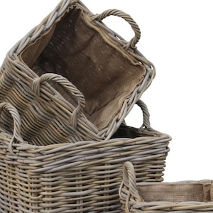 Chunky Square Rattan Log Baskets With Removable Hessian Liner & Ear ...