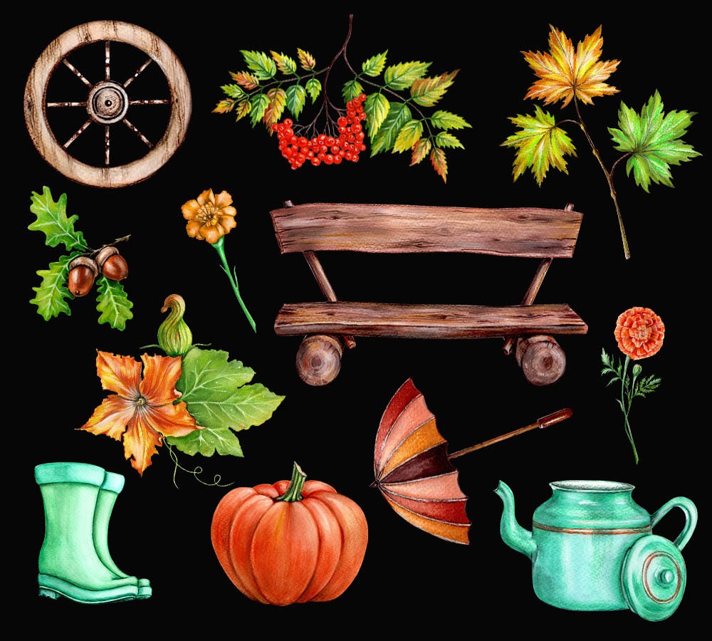Watercolor Autumn Clipart. Autumn Clipart Set. Pumpkin. - Etsy
