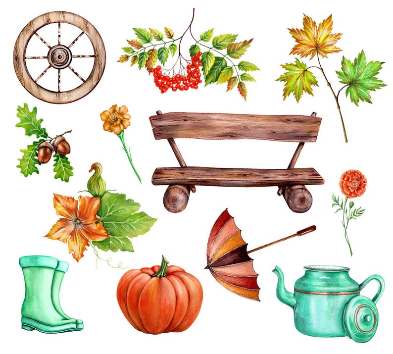 Watercolor Autumn Clipart. Autumn Clipart Set. Pumpkin. - Etsy