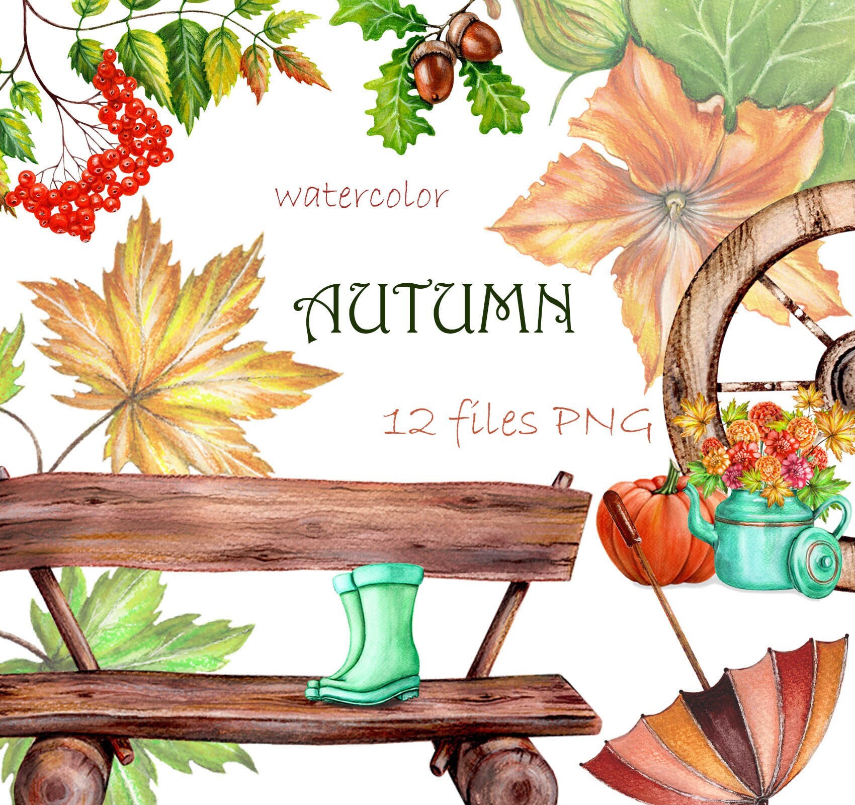 Watercolor Autumn Clipart. Autumn Clipart Set. Pumpkin. - Etsy