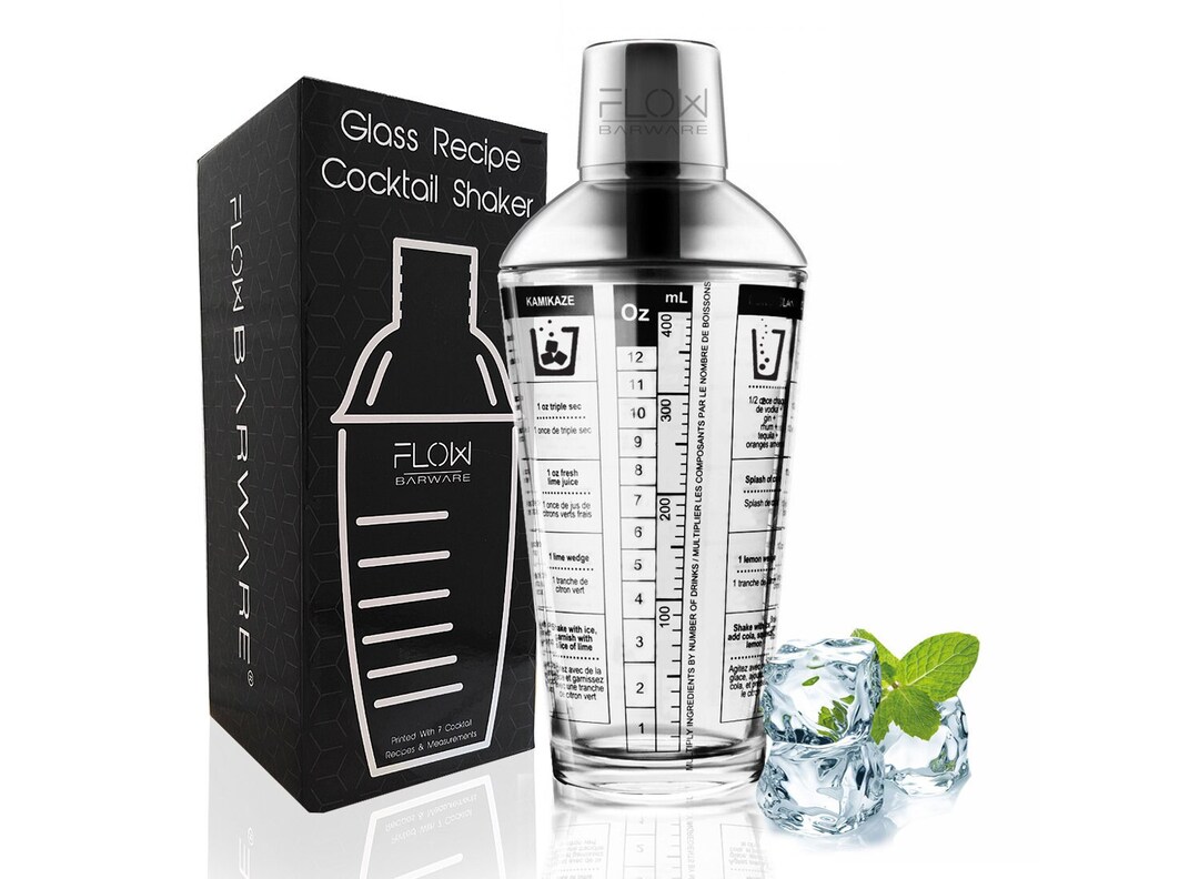 Glass Cocktail Shaker With Recipes on Side Cocktail Making Set With ...