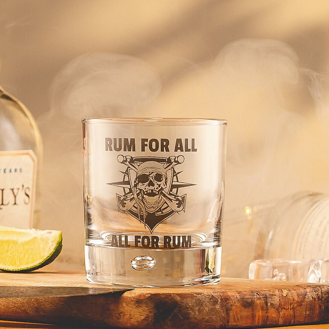 Rum Glass - All for Rum and Rum for All Tumbler Skull Pirate Design ...