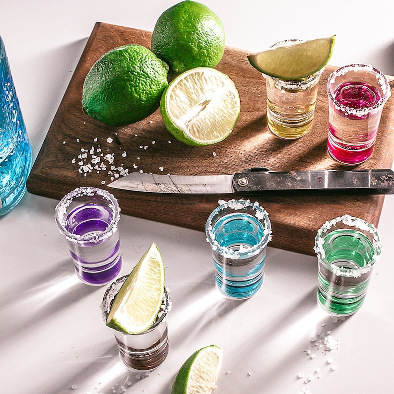 Shot Glasses Coloured Bases | Tequila Shots Glass, Stag Do, Party ...
